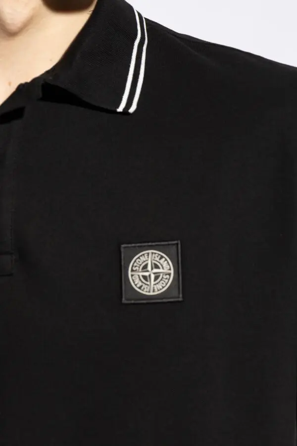 Stone Island Logo Patch Short Sleeved Polo Shirt - Black