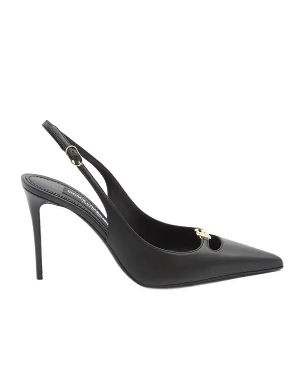 Dolce & Gabbana Pointed Toe Slingback Pumps With Logo Detail - Black