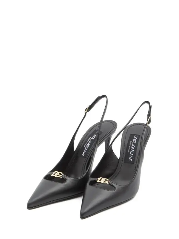 Dolce & Gabbana Pointed Toe Slingback Pumps With Logo Detail - Black