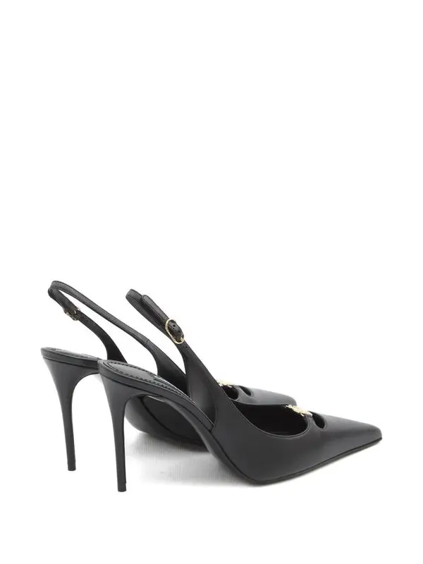 Dolce & Gabbana Pointed Toe Slingback Pumps With Logo Detail - Black