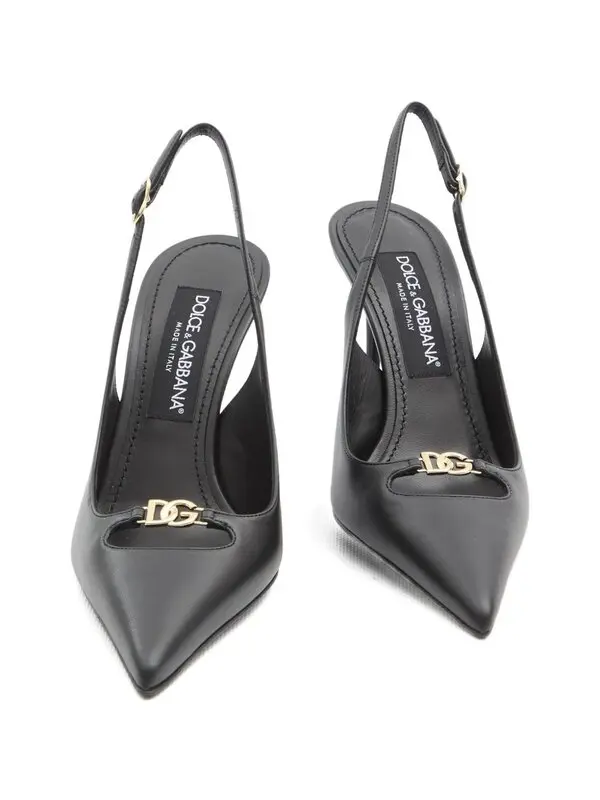Dolce & Gabbana Pointed Toe Slingback Pumps With Logo Detail - Black