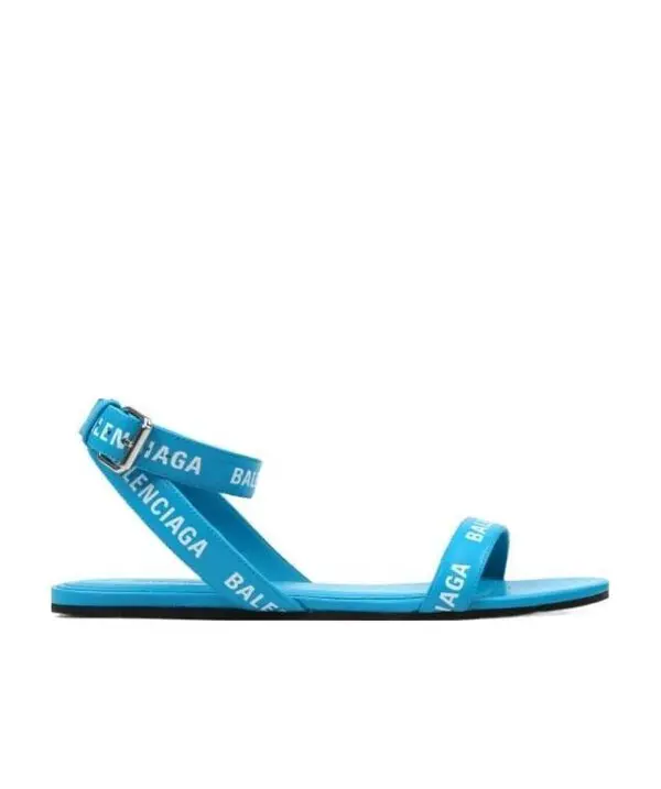 Balenciaga Logo Flat Sandals - Blue