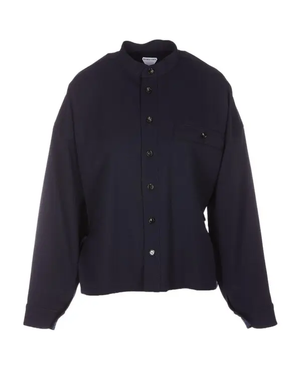 Bottega Veneta Wool-blend Shirt With Band Collar - Black
