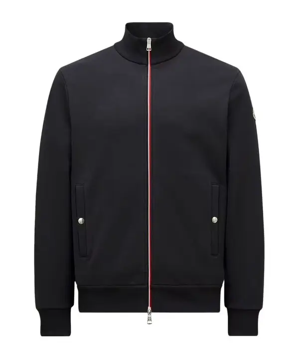 Moncler Tricolor-trimmed Cotton Zip-up Sweatshirt - Night Blue