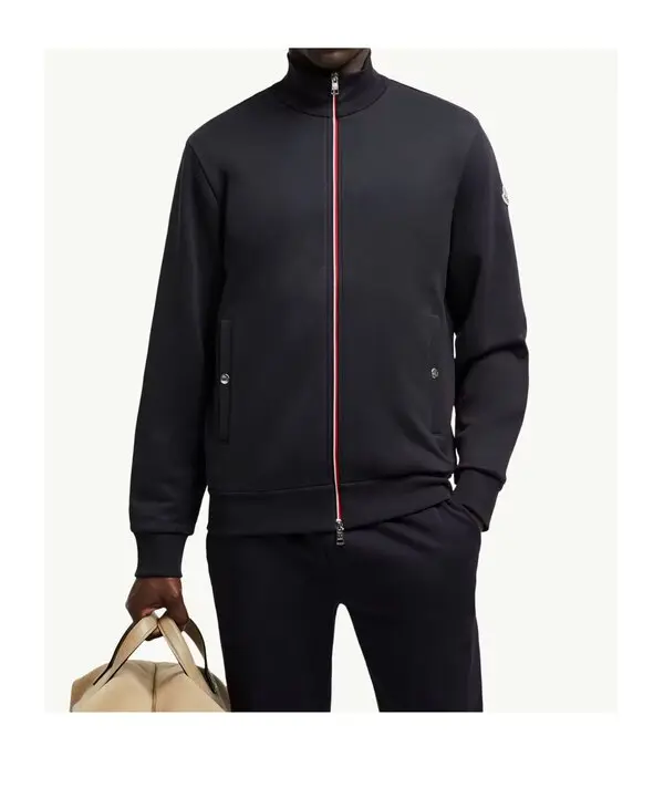 Moncler Tricolor-trimmed Cotton Zip-up Sweatshirt - Night Blue