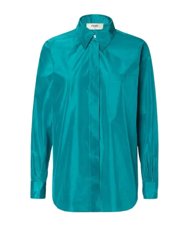 Fendi Oversized Long Sleeve Shirt With Classic Collar - Light Blue