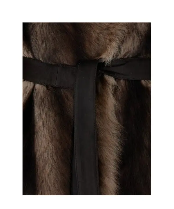YVES SALOMON Shearling Belted Coat - Black