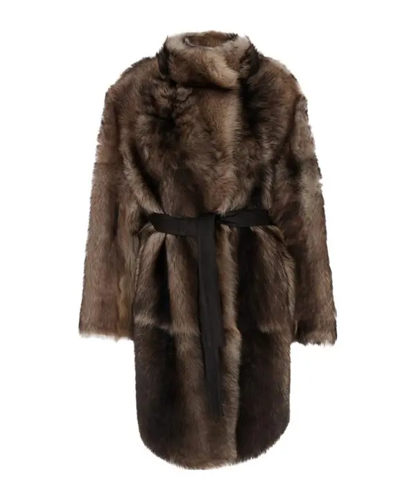 YVES SALOMON Shearling Belted Coat - Black