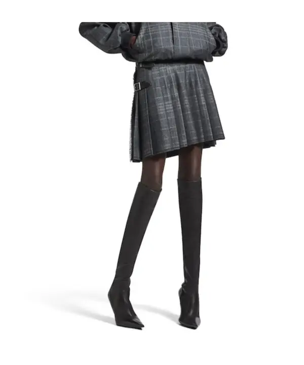 Balenciaga Pleated Mini Skirt With Leather Belt Detail - Grey