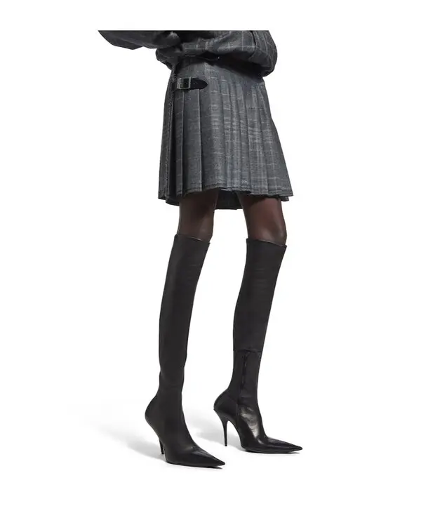 Balenciaga Pleated Mini Skirt With Leather Belt Detail - Grey