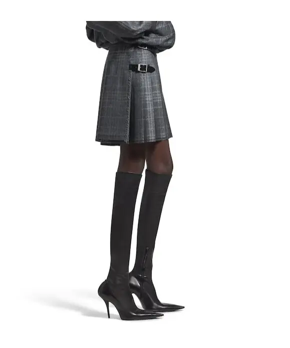 Balenciaga Pleated Mini Skirt With Leather Belt Detail - Grey