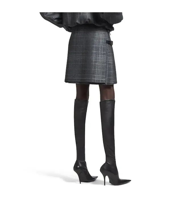 Balenciaga Pleated Mini Skirt With Leather Belt Detail - Grey