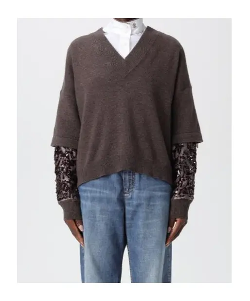 Brunello Cucinelli V-neck Sequin Embellished Sweater