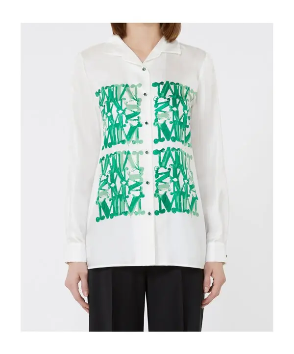 Max Mara Nabil Logo Printed Button-up Shirt - Emerald