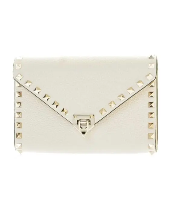 Valentino Garavani Rockstud Foldover Top Mini Clutch Bag - Light Ivory White