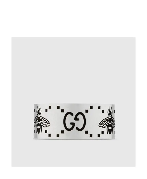 Gucci Gg Bee Engraved Sterling Silver Wide Ring