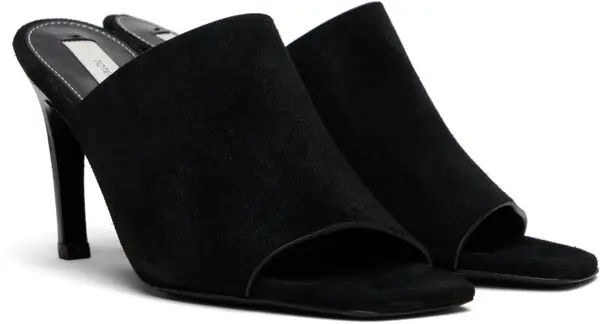 TOTEME Square Toe Velour Mules - Black