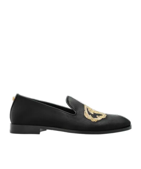 Versace Embroidered Architectural Baroque Slippers - Black