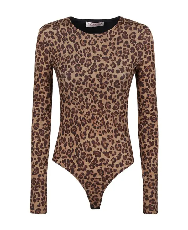 Valentino Garavani Animal Print Long Sleeve Bodysuit - Brown