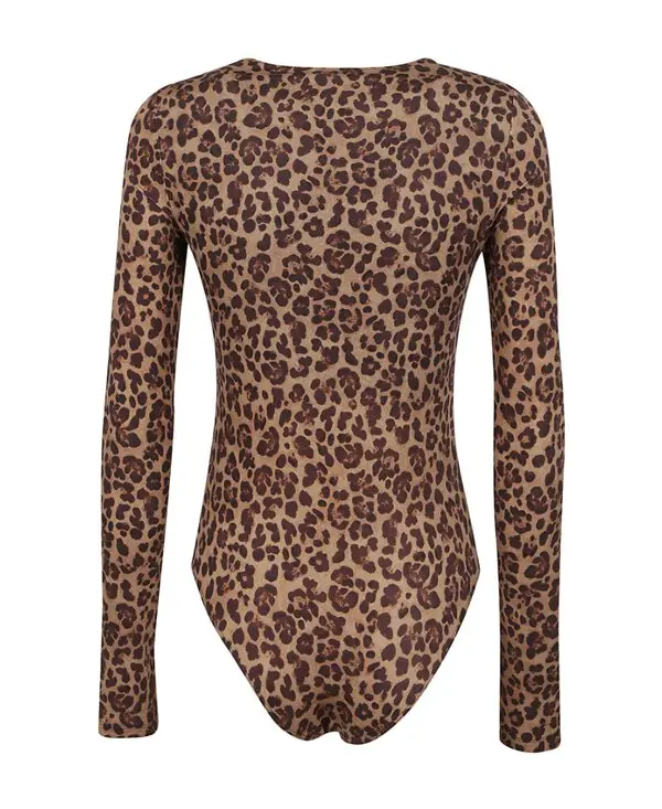 Valentino Garavani Animal Print Long Sleeve Bodysuit - Brown