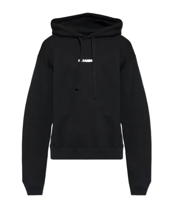 JIL SANDER Logo Printed Drawstring Hoodie - Black