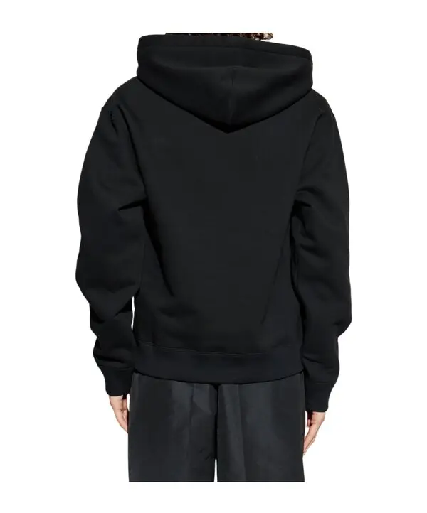 JIL SANDER Logo Printed Drawstring Hoodie - Black