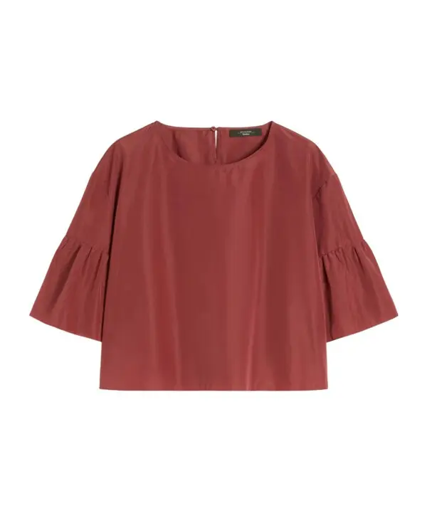 Max Mara Cotton Taffeta Cropped Bell Sleeve Blouse - Cherry Color