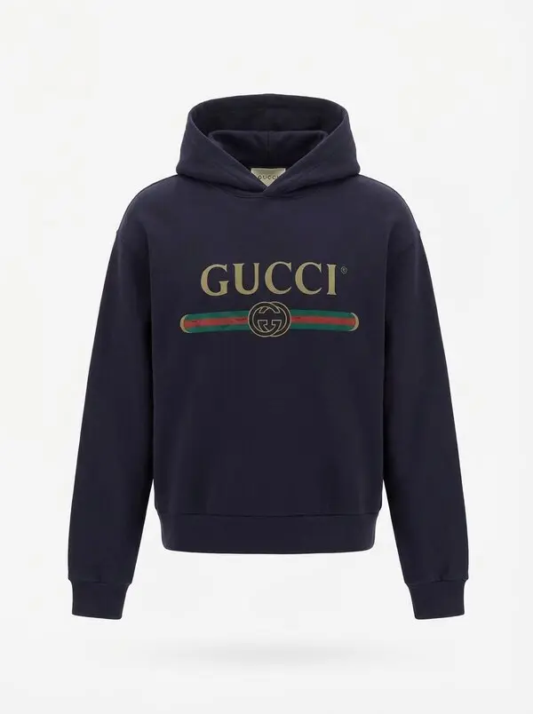 Gucci Logo Print Hoodie - Dark Blue