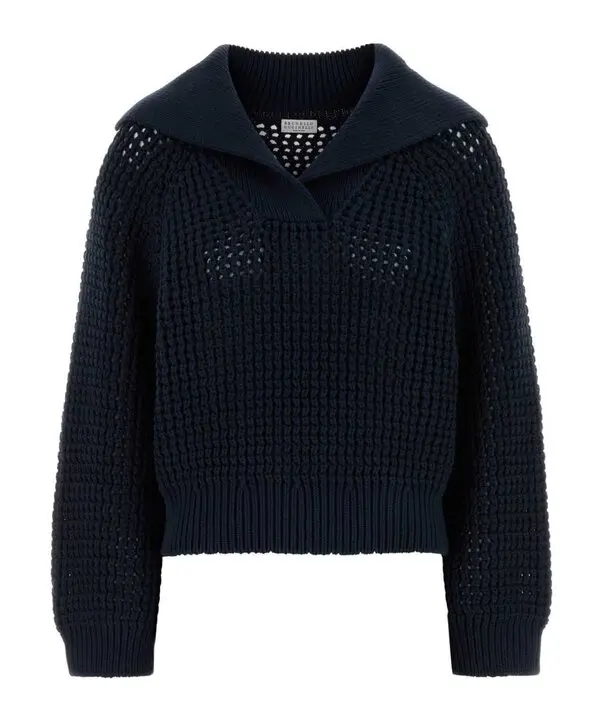 Brunello Cucinelli Open-knit Collar Sweater - Black