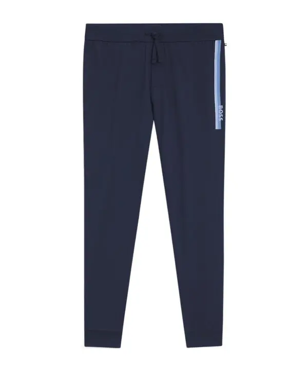 Hugo Boss Cotton-terry Tracksuit Bottoms With Stripes And Logo - Dark Blue