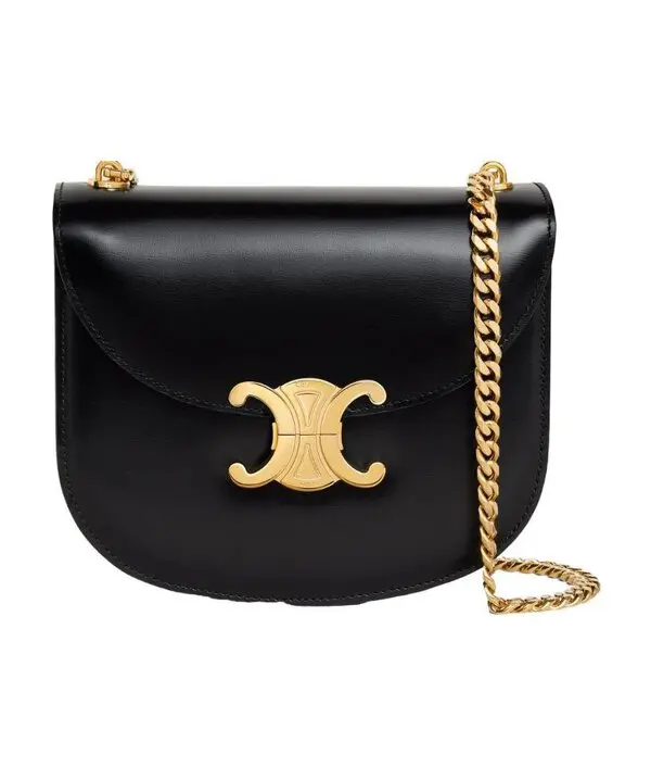 Celine Teen Chain Besace Triomphe In Shiny Calfskin - Black