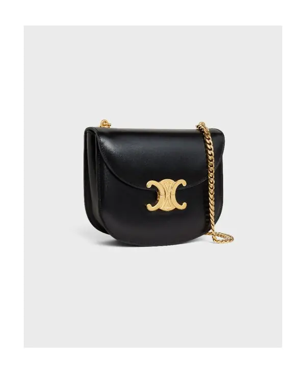 Celine Teen Chain Besace Triomphe In Shiny Calfskin - Black
