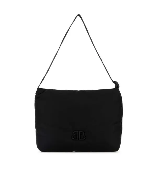 Balenciaga Logo Plaque Shoulder Bag - Black
