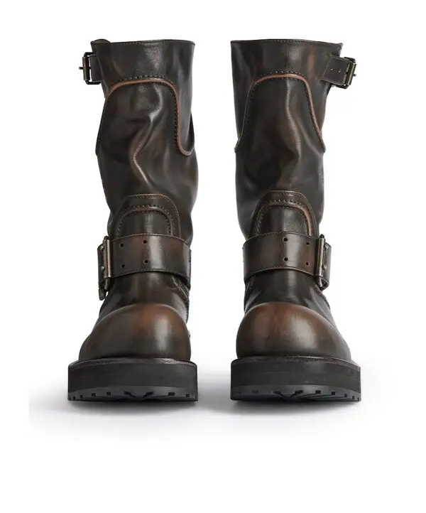 Balenciaga Venom Buckled Leather Boots - Brown