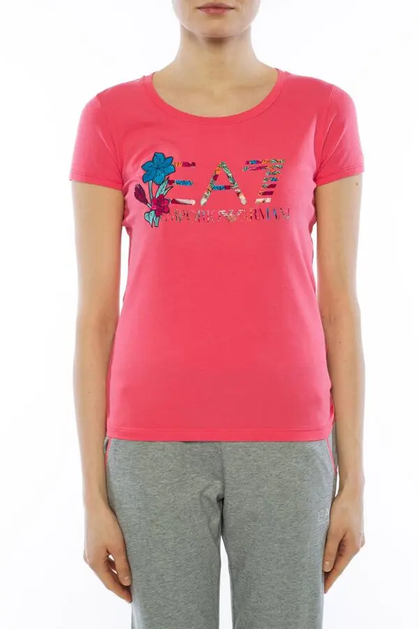 EA7 Floral Print T-shirt - Red