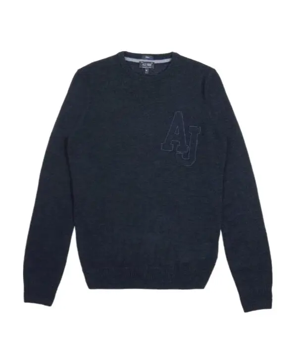 Emporio Armani Crew Neck Pullover With Embellished Logo - Black
