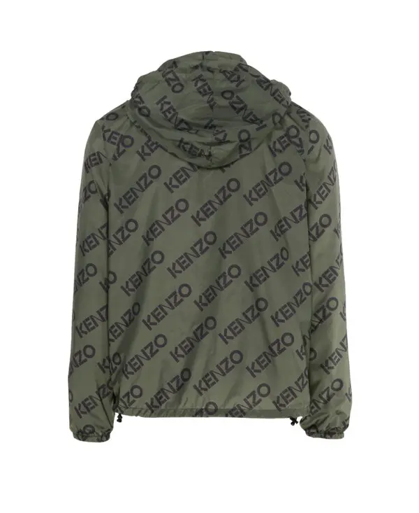Kenzo Logo Printed Half-zip Hooded Jacket - Green