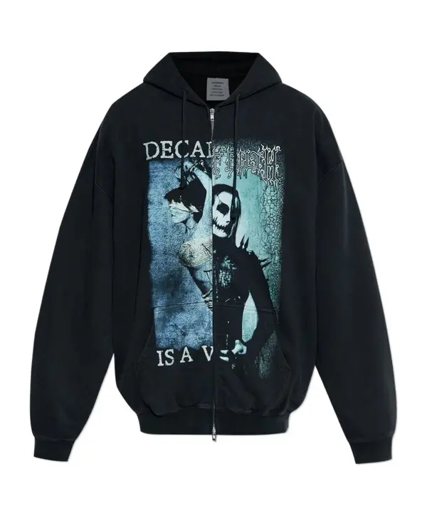 Vetements Graphic-print Zip-up Hoodie - Black