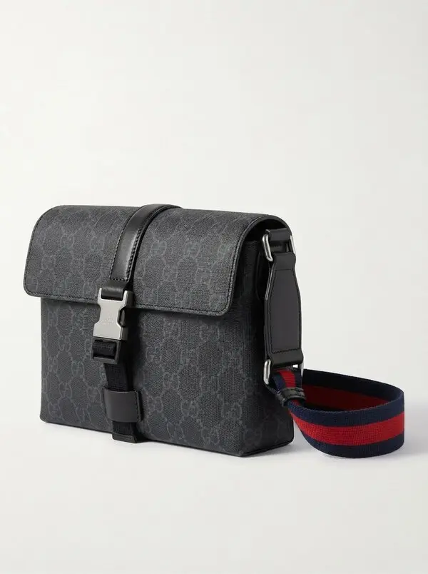 Gucci Super Buckle Detailed Monogrammed Mini Crossbody Bag - Black