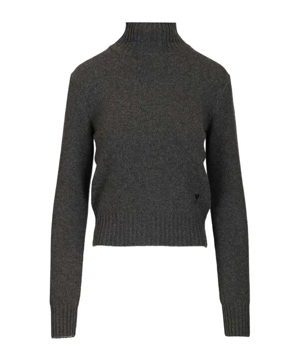 AMI Paris De Coeur Roll-neck Sweater - Black