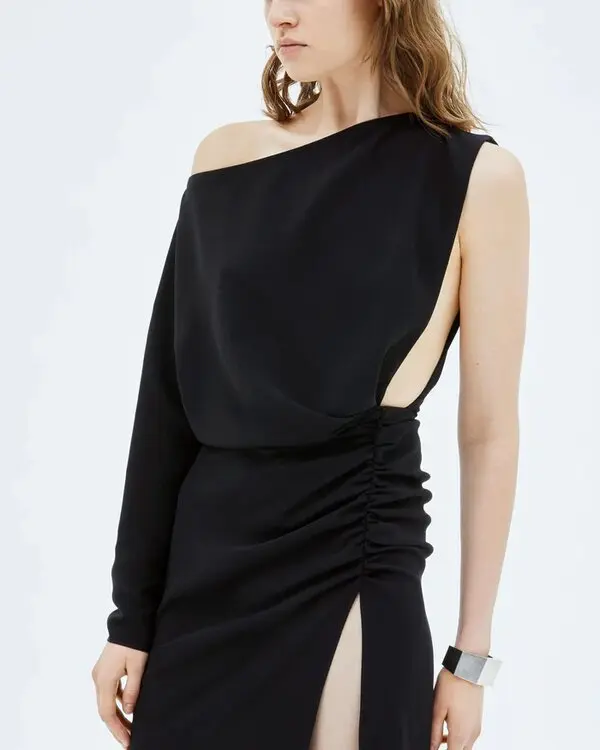 Red Valentino Asymmetrical Long Sleeve Dress With Slit