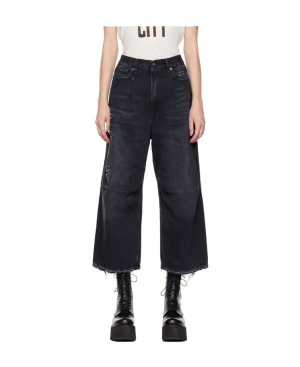 R13 Distressed Cropped Wide-leg Jeans