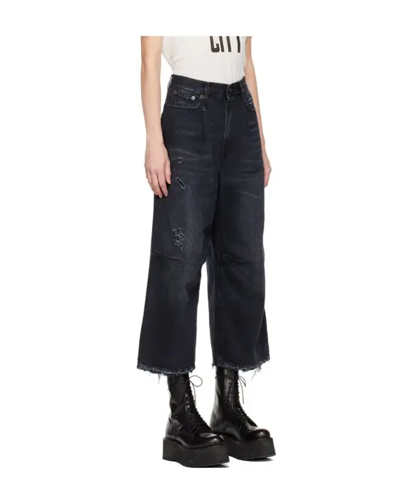 R13 Distressed Cropped Wide-leg Jeans
