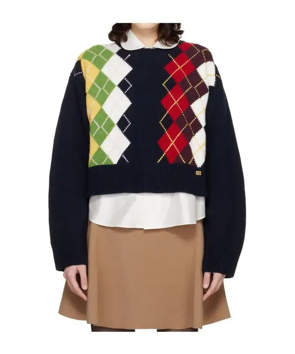 GANNI Wool Blend Diamond Pattern Knit Sweater