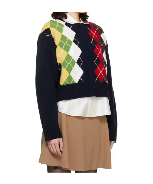 GANNI Wool Blend Diamond Pattern Knit Sweater