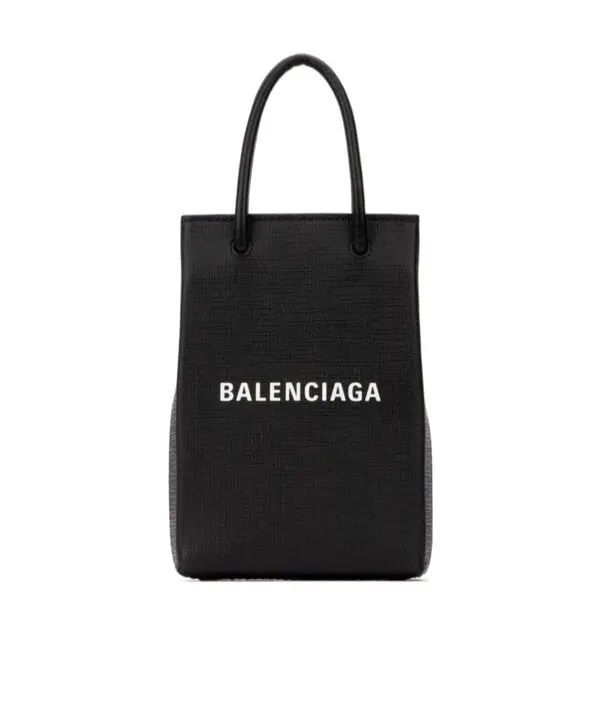 Balenciaga Logo Phone Holder Tote Bag - Black