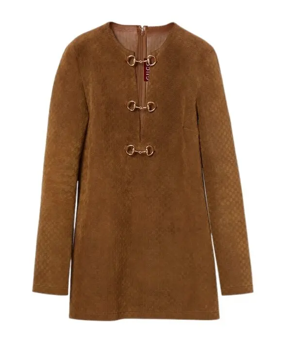 Gucci Monogrammed Horsebit Mini Dress - Brown