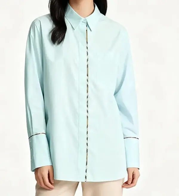 Burberry Check Trim Stretch Cotton Shirt
