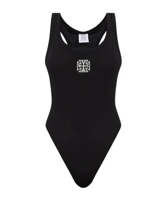 Vetements Sleeveless Ribbed Bodysuit With Logo Graphic - Black