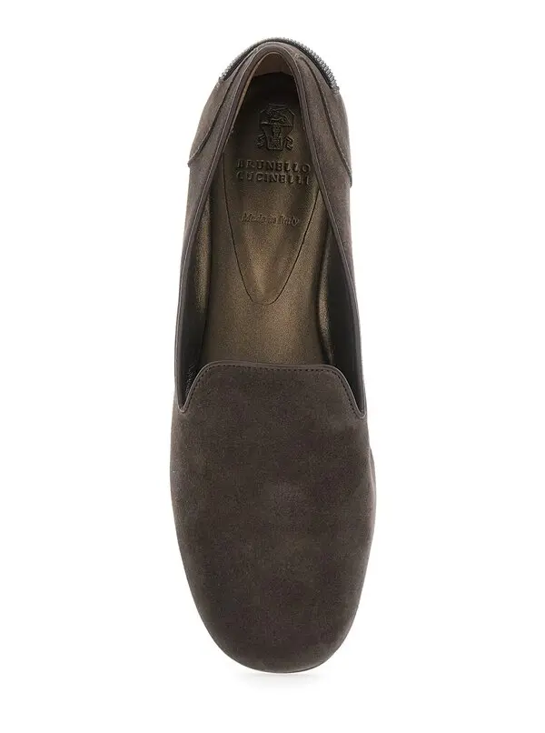 Brunello Cucinelli Suede Slip-on Loafers With Embellished Heel Detail - Black